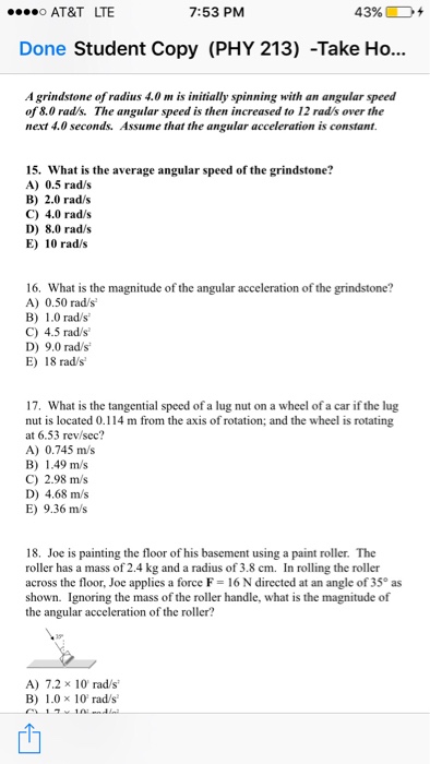 Solved: A Grindstone Of Radius 4.0 M Is Initially Spinning... | Chegg.com