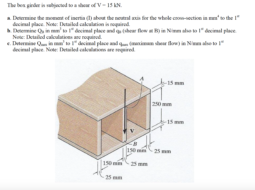 Solved The box girder is subjected to a shear of V-15 a. | Chegg.com