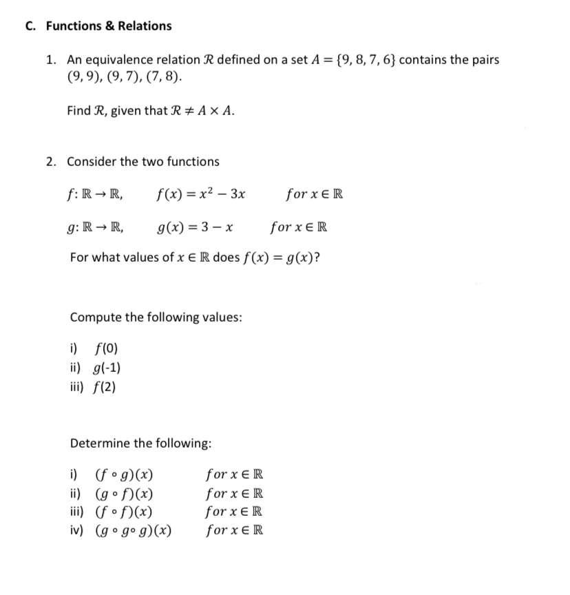 Solved C. Functions \& Relations 1. An equivalence relation | Chegg.com