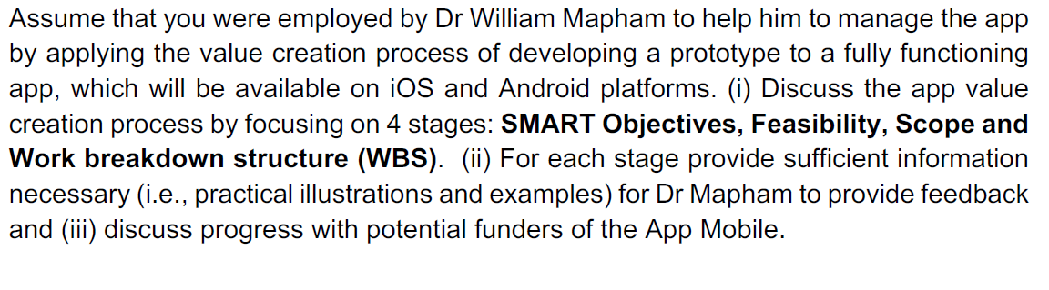 Solved Assume that you were employed by Dr William Mapham to | Chegg.com