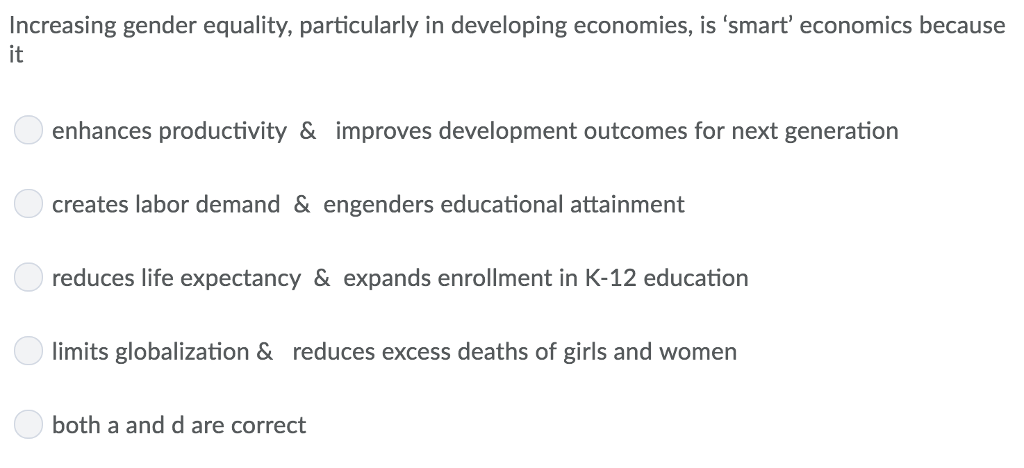 Solved Increasing gender equality, particularly in | Chegg.com