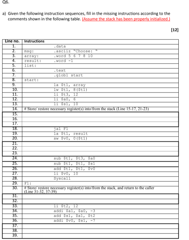 Solved Q6. a) Given the following instruction sequences, | Chegg.com