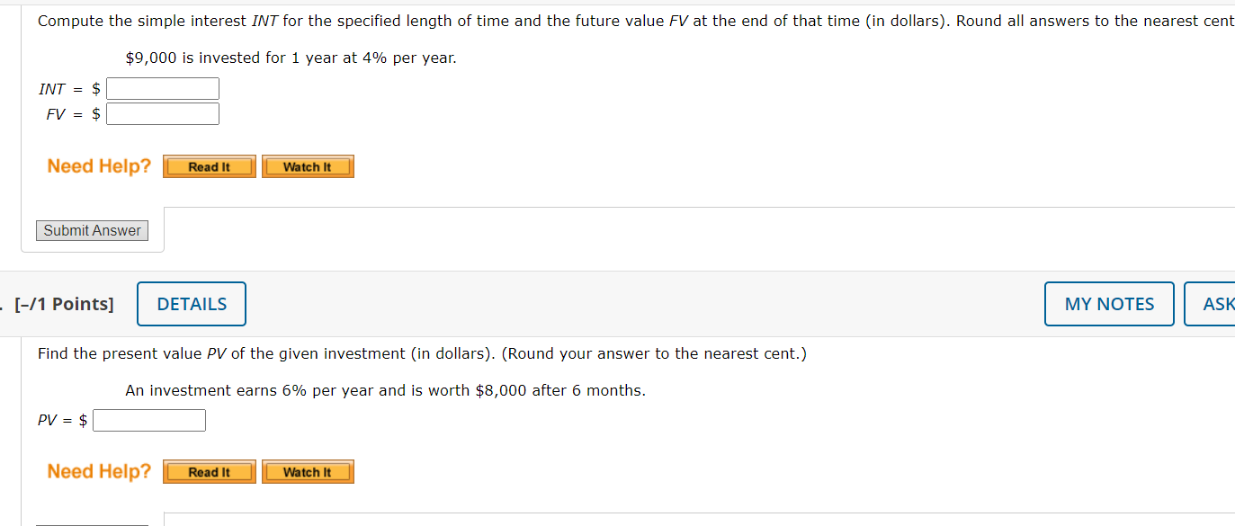Solved Compute the simple interest ?INT ﻿ for the specified | Chegg.com