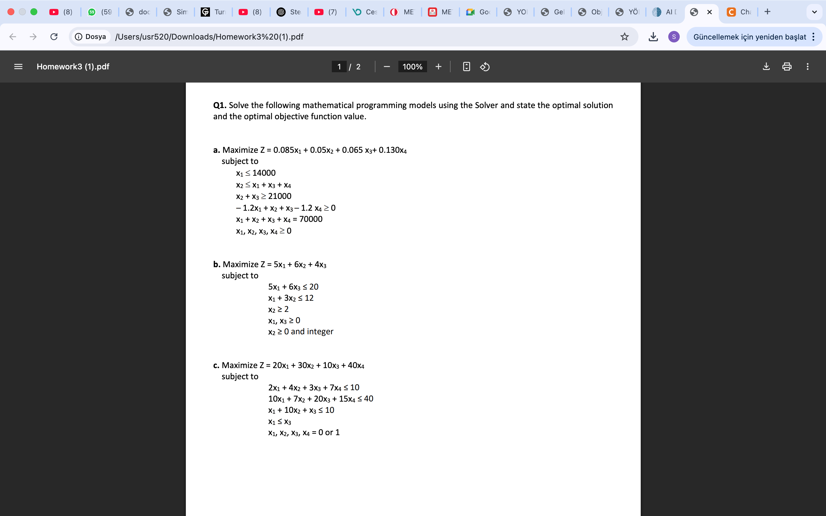 Solved Q1. ﻿Solve the following mathematical programming | Chegg.com
