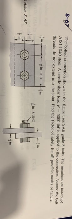 Solved 8-66 The figure shows a bolted lap joint that uses | Chegg.com