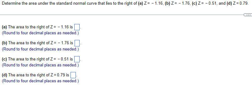 Solved Determine the area under the standard normal curve | Chegg.com