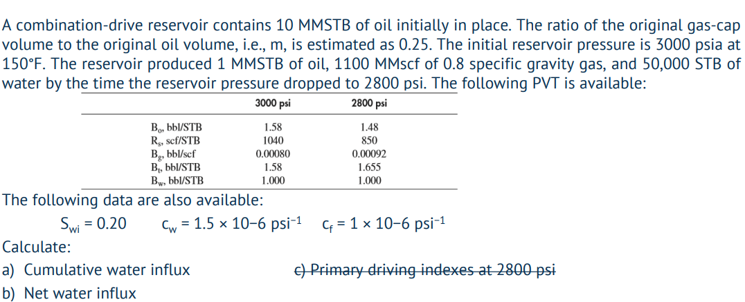 Solved A combination-drive reservoir contains 10 MMSTB of | Chegg.com