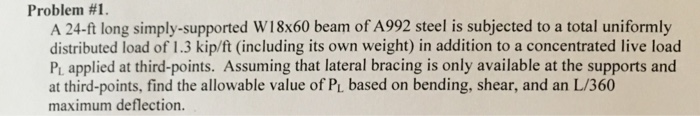 Solved Problem #1 A 24-ft long simply-supported W18x60 beam | Chegg.com