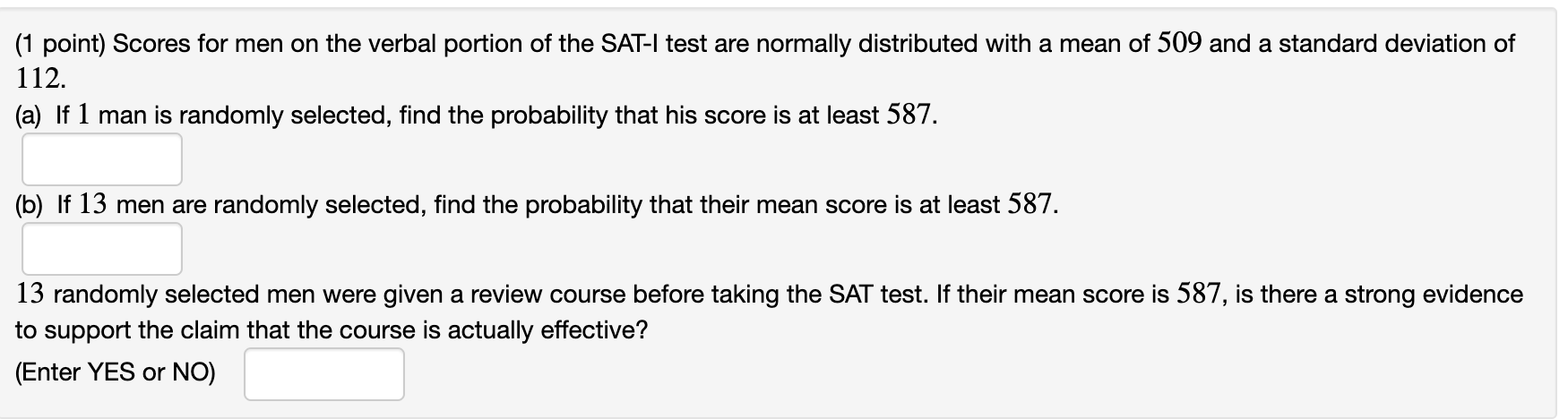Solved (1 point) Scores for men on the verbal portion of the | Chegg.com