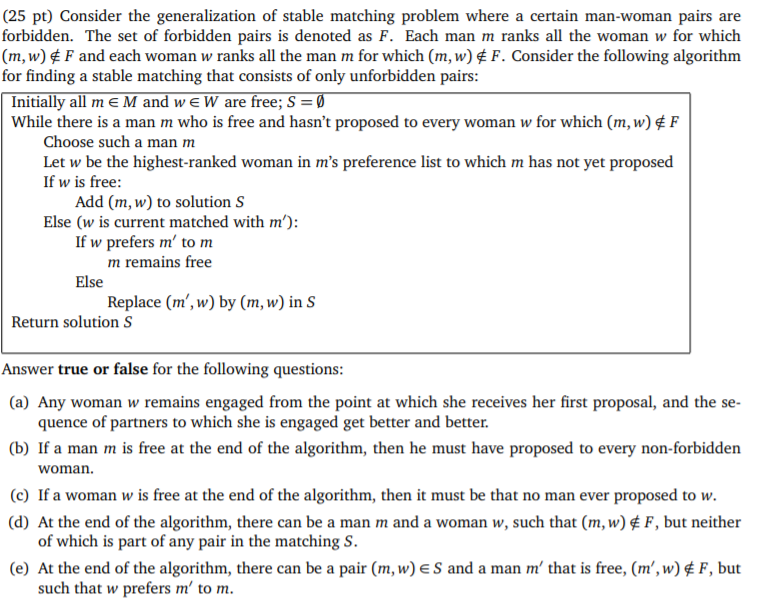 Solved (25 pt) Consider the generalization of stable | Chegg.com