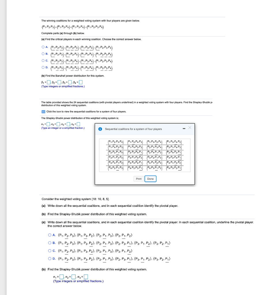 Solved The winning coalitions for a weighted voting system | Chegg.com