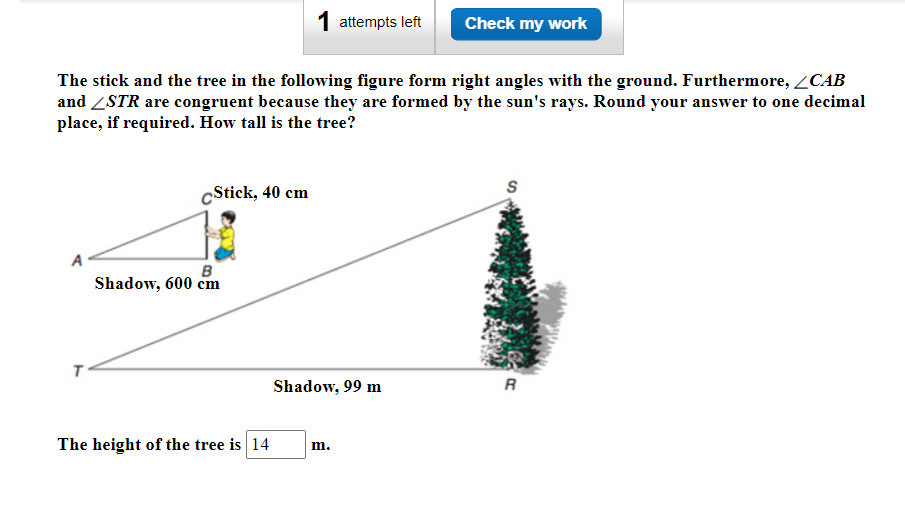 Solved 1 attempts left Check my work The stick and the tree | Chegg.com
