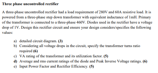 Three phase uncontrolled rectifier A three-phase | Chegg.com