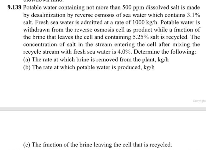 Solved 9.139 Potable water containing not more than 500 ppm | Chegg.com