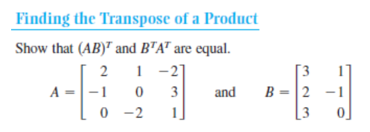 Solved Finding the Transpose of a Product Show that (AB) and | Chegg.com