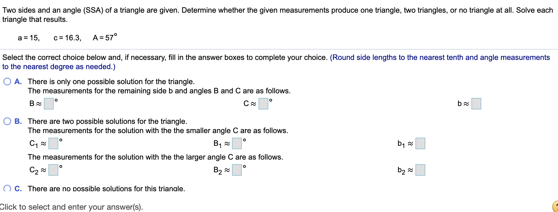 Solved Two sides and an angle (SSA) of a triangle are given. | Chegg.com