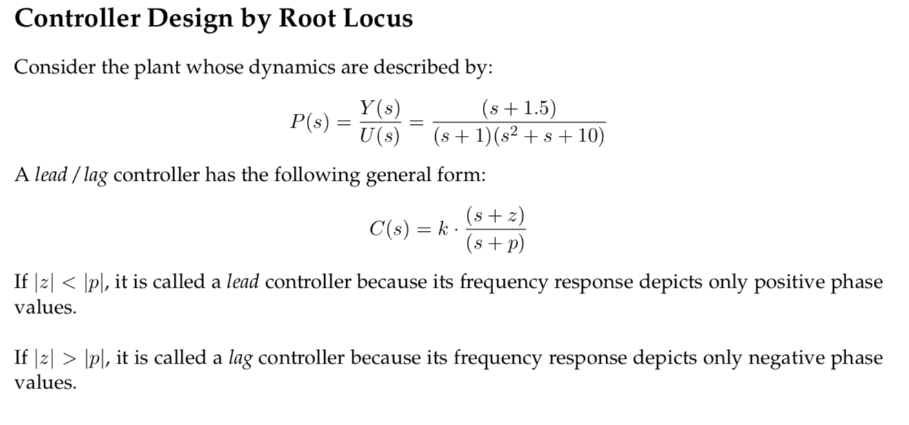 Solved Controller Design by Root Locus Consider the plant | Chegg.com