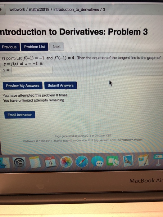 Solved webwork / math220f18 / introduction to_derivatives /3 | Chegg.com