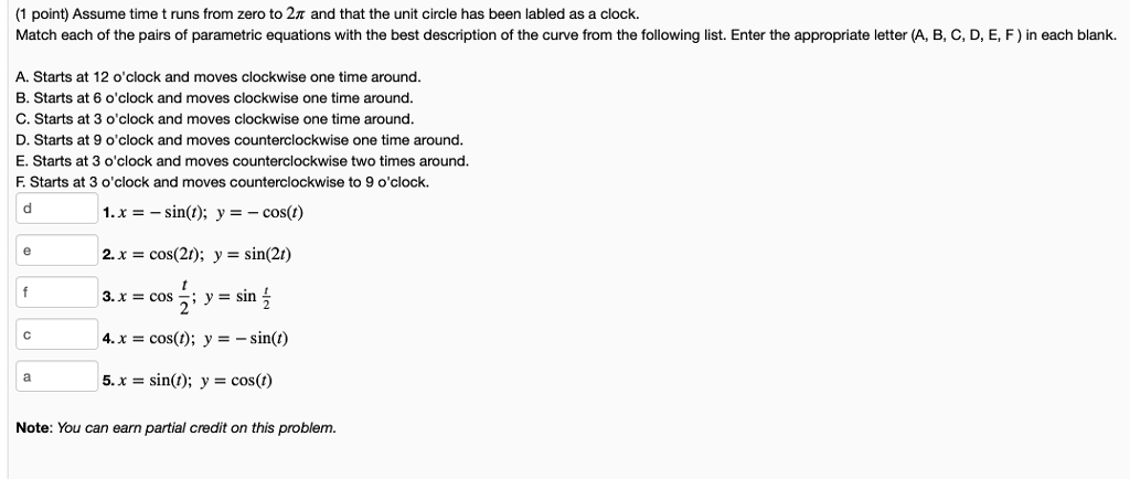 Solved Assume time t runs from zero to 2pi and that the unit | Chegg.com