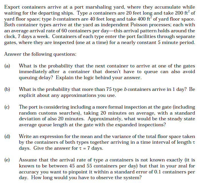 Solved Export containers arrive at a port marshaling yard, | Chegg.com