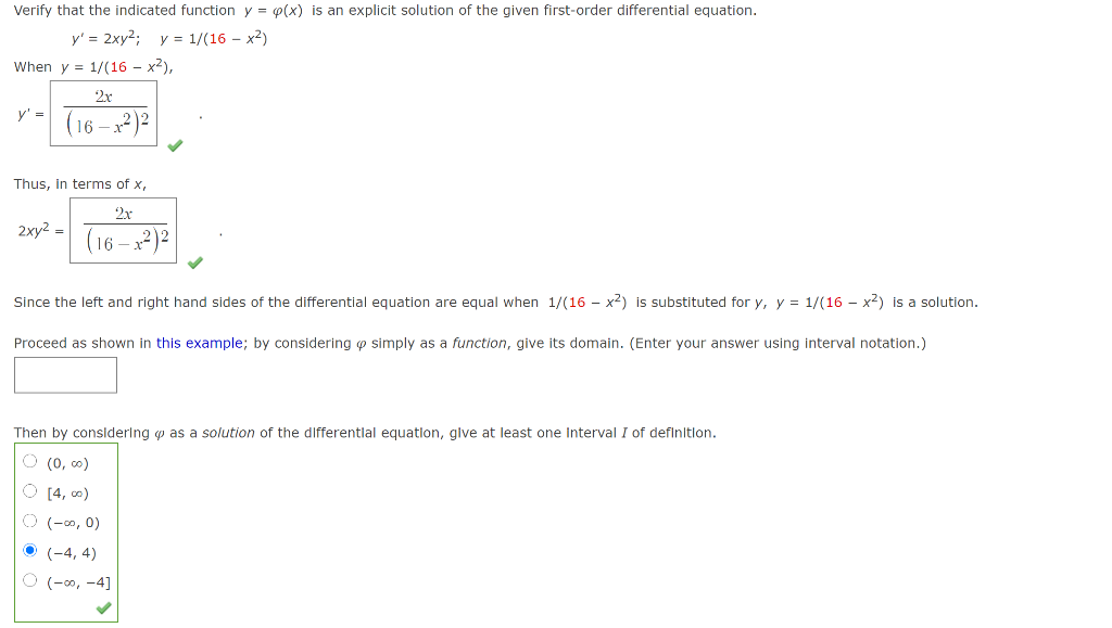 Solved Verify that the indicated function y = (x) is an | Chegg.com
