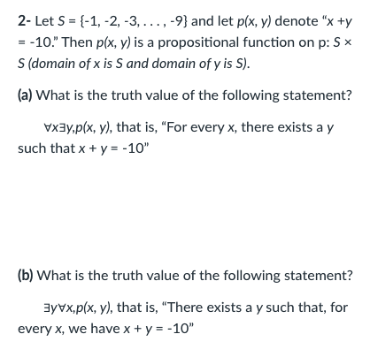 Solved 2- Let S = {-1, -2, -3, ..., -9} and let plx, y) | Chegg.com
