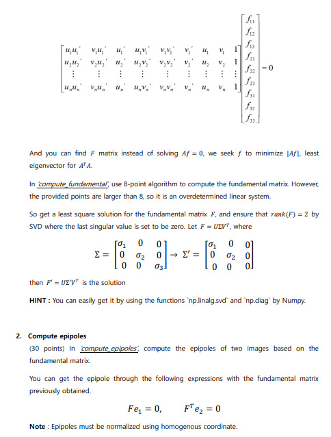 Solved Epipolar Geometry Insert the code between "YOUR CODE | Chegg.com