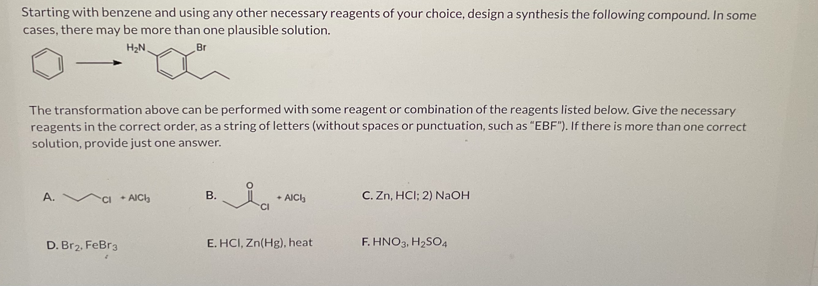 Solved Starting with benzene and using any other reagents of | Chegg.com