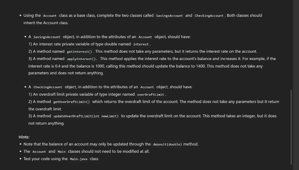 Solved Inheritance Bank Exercise Consider the following | Chegg.com