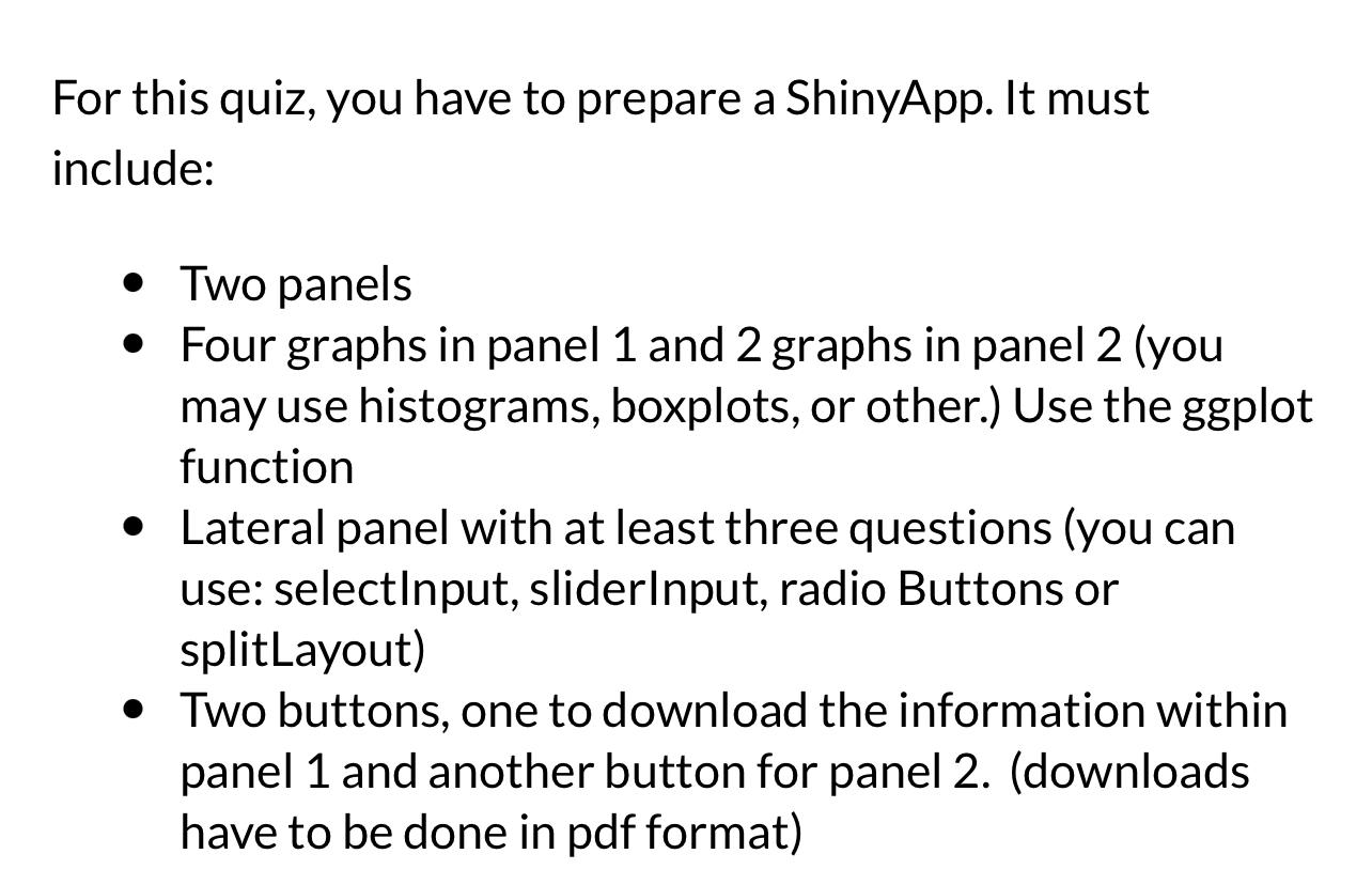 Solved For this quiz, you have to prepare a ShinyApp. It | Chegg.com