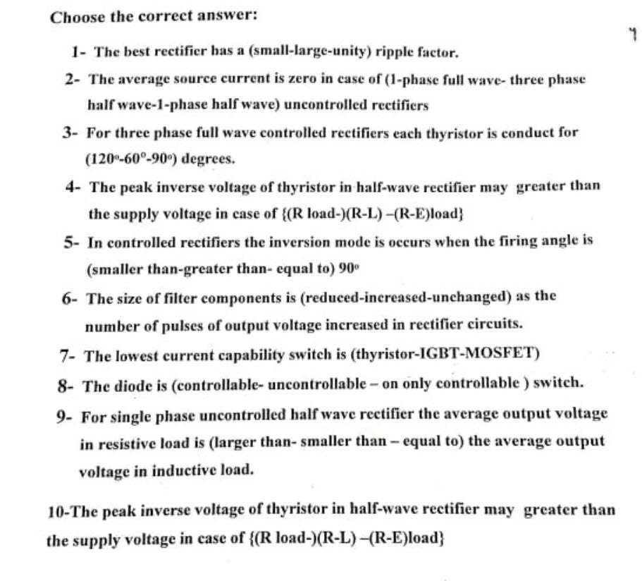 Solved Choose the correct answer: 1- The best rectifier has | Chegg.com