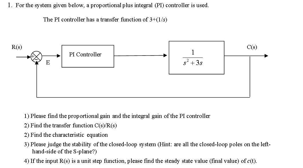 Solved 1. For the system given below, a proportional plus | Chegg.com