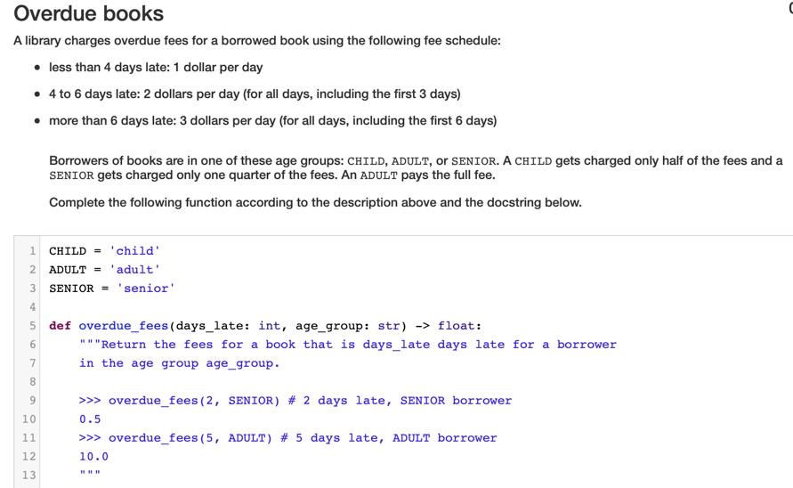 Solved Overdue books A library charges overdue fees for a | Chegg.com