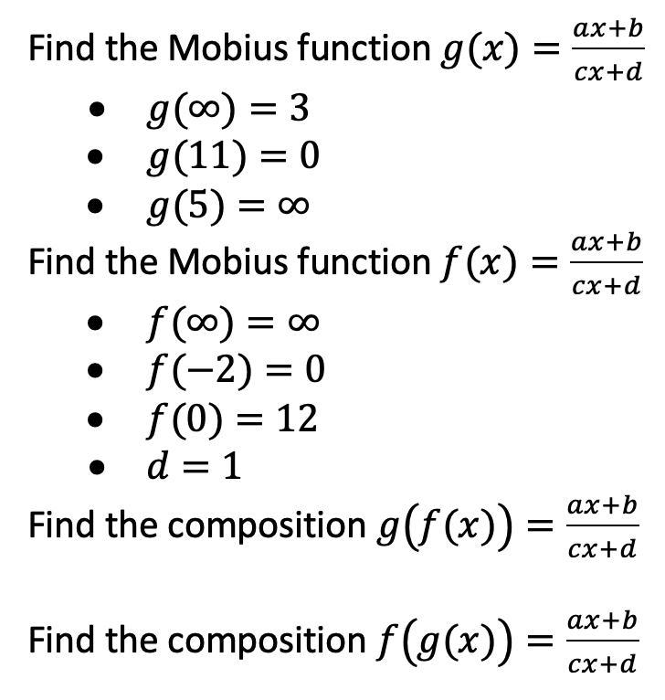 Solved E Mobius Function Gxcxdaxbg∞3g110g5∞ E 