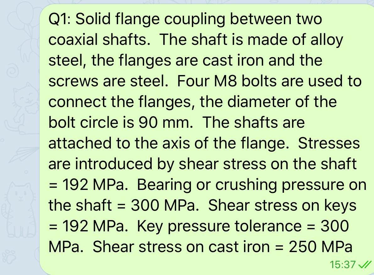 Solved Q1: Solid flange coupling between two coaxial shafts. | Chegg.com
