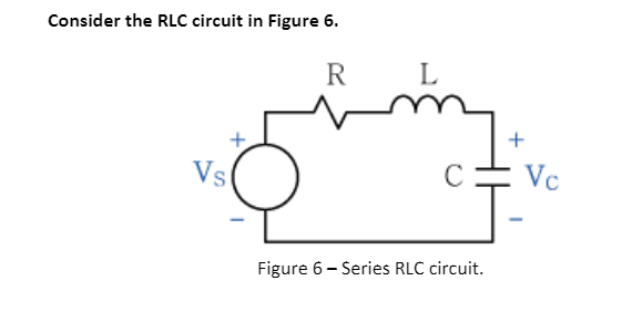 Solved Consider the RLC circuit in Figure 6. R L + Vs Vc | Chegg.com