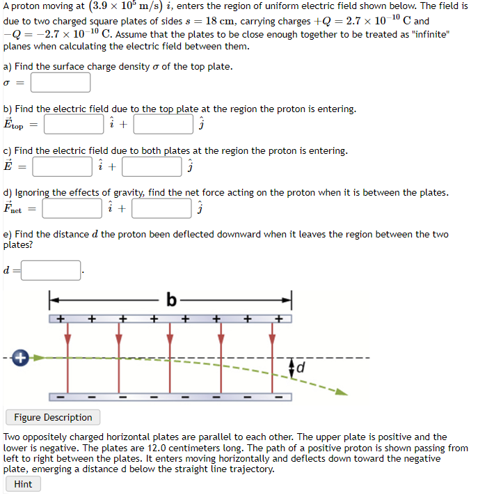Solved A proton moving at (3.9×105ms)i, ﻿enters the region | Chegg.com