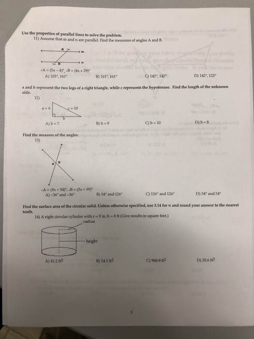 Solved Use the properties of parallel lines to solve the | Chegg.com