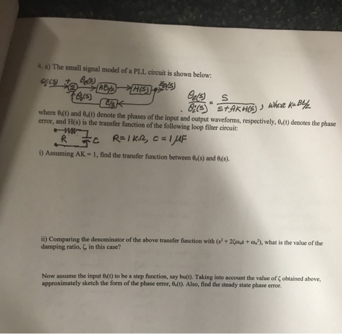 Solved 4. a) The small signal model of a PLL circuit is | Chegg.com