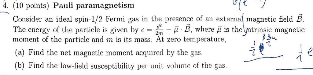 Solved 4. (10 points) Pauli paramagnetism external magnetic | Chegg.com