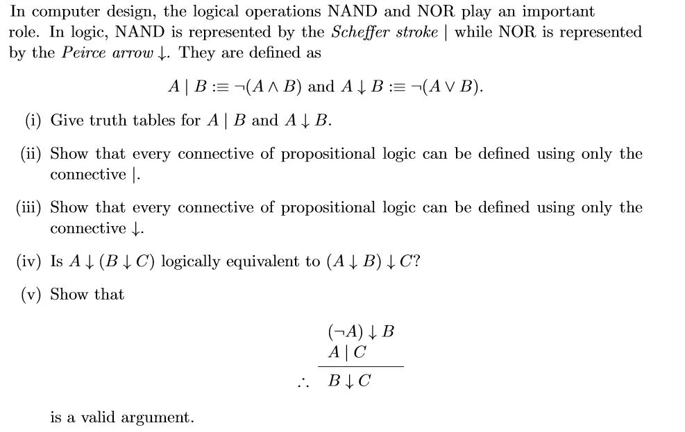 In computer design, the logical operations NAND and | Chegg.com
