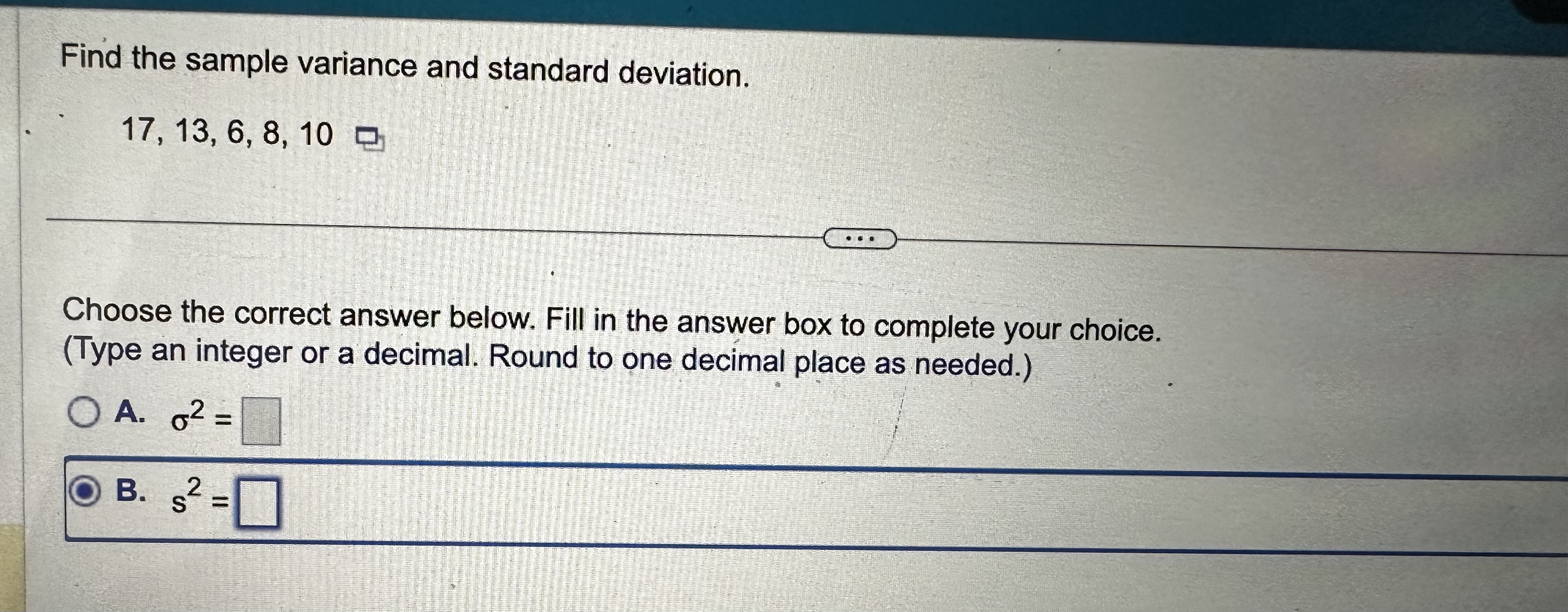 Solved Find the sample variance and standard deviation. | Chegg.com