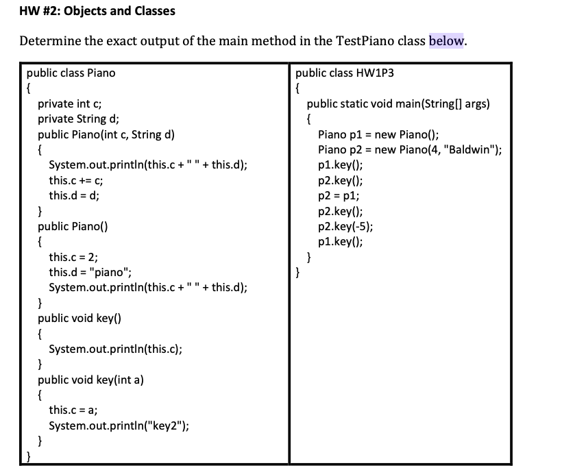 Solved HW \#2: Objects and Classes Determine the exact | Chegg.com