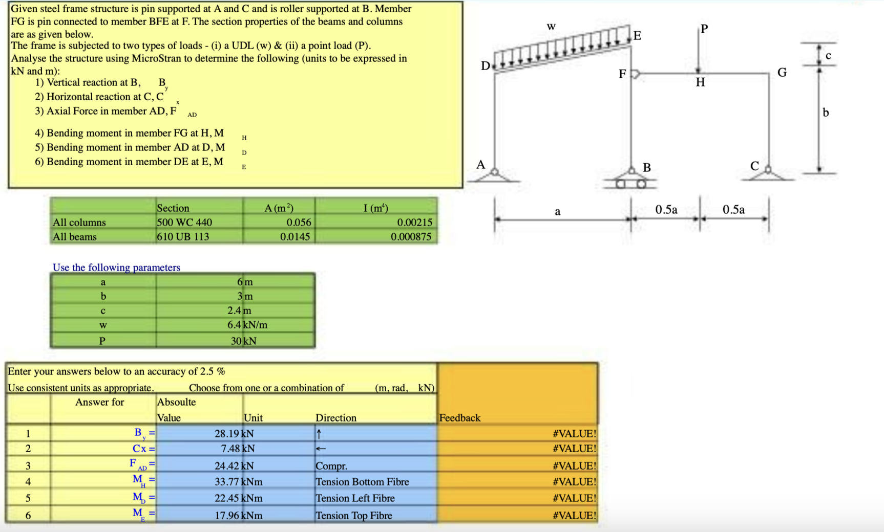 Solved Given steel frame structure is pin supported at A and | Chegg.com