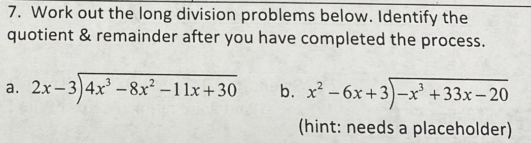 Solved 7. Work out the long division problems below. | Chegg.com