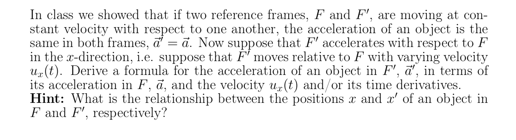 Solved In class we showed that if two reference frames, F | Chegg.com