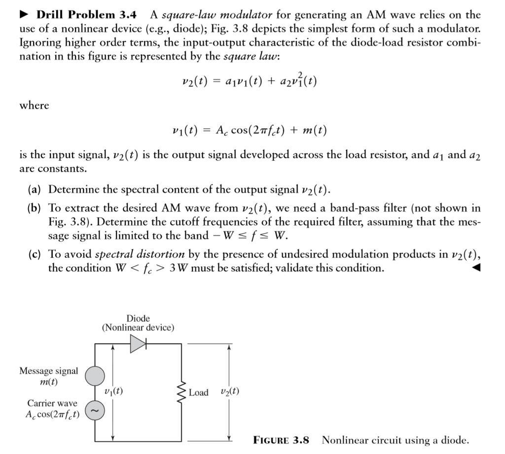 Solved Drill Problem 3.4 A square-law modulator for | Chegg.com