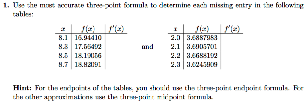 Solved 1. Use the most accurate three-point formula to | Chegg.com