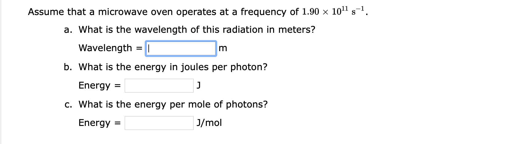 Solved ssume that a microwave oven operates at a frequency | Chegg.com