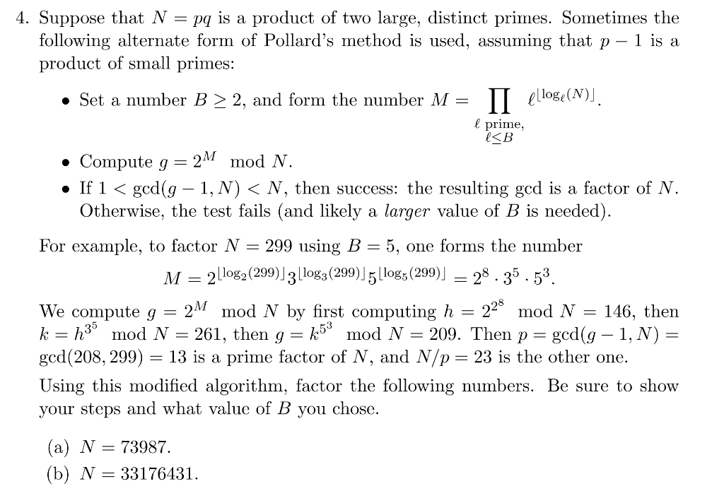 4. Suppose that N = pq is a product of two large, | Chegg.com
